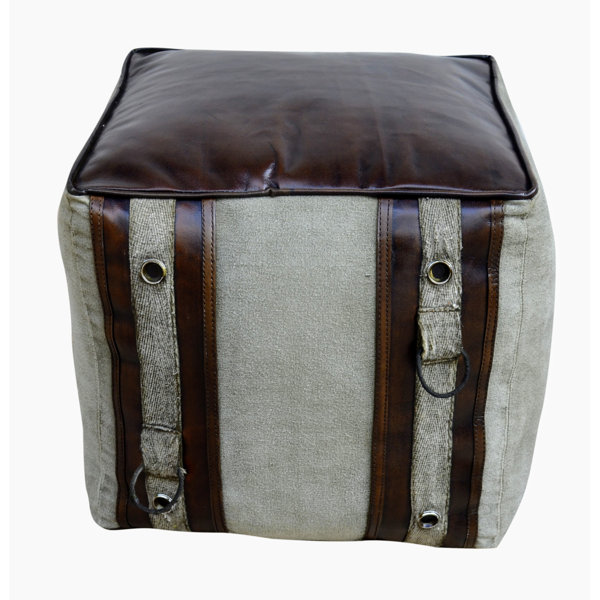 17 Stories 16" Wide Genuine Leather Square Pouf Ottoman | Wayfair